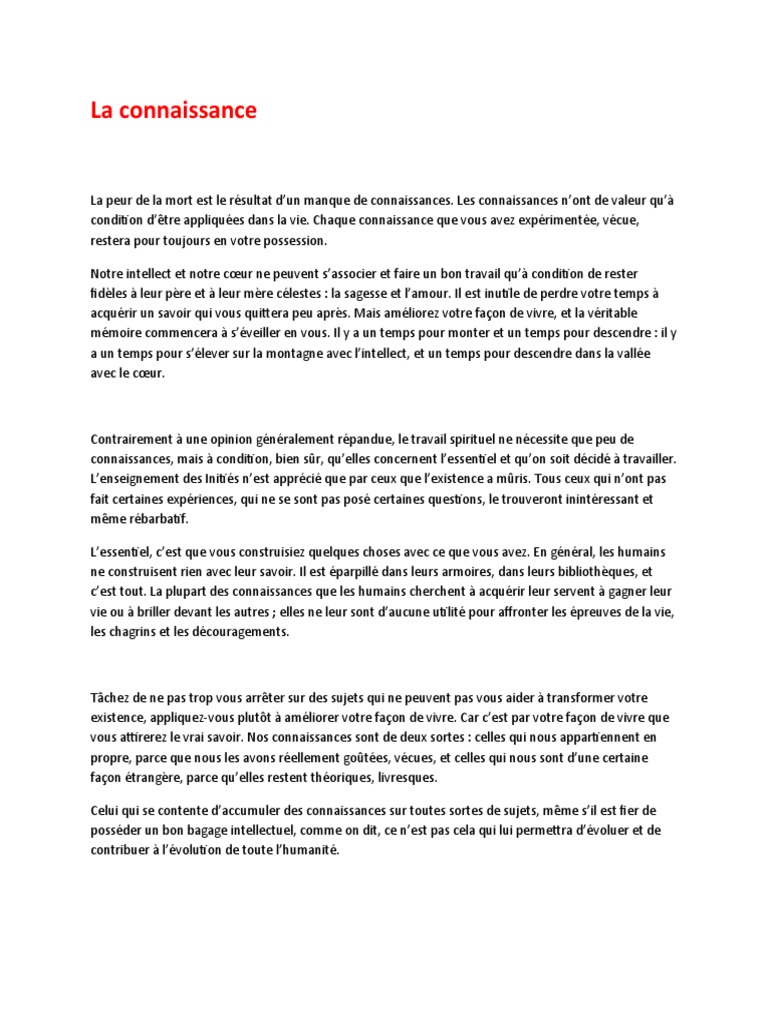 La Connaissance | PDF