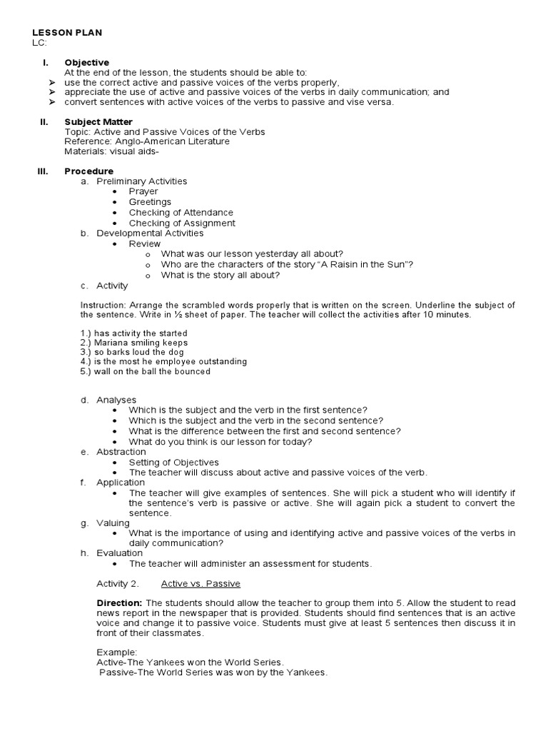 Lesson Plan I. Objective | PDF | Linguistic Typology | Syntactic ...