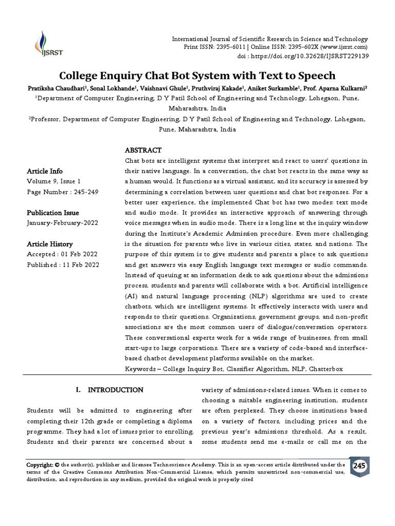 College Enquiry Chat Bot System With Text To Speech | PDF | Cognition ...
