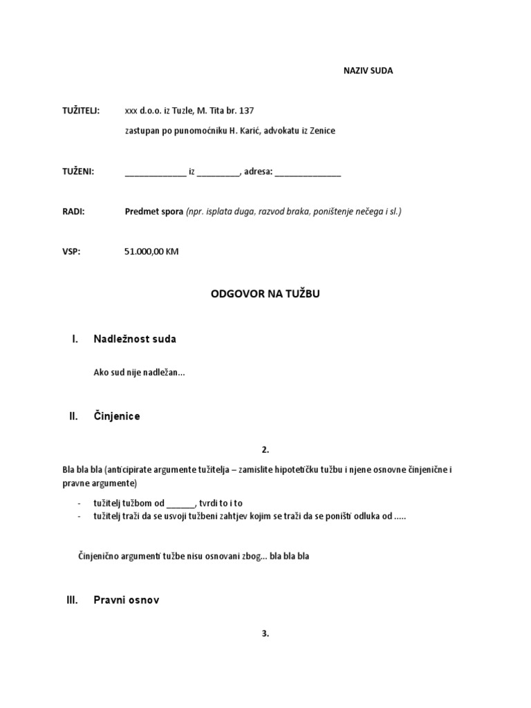 Odgovor Na Tuzbu | PDF