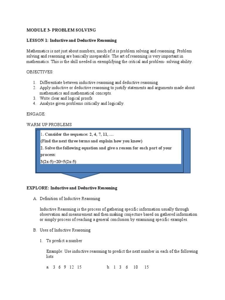 Module 3-Problem Solving LESSON 1: Inductive and Deductive Reasoning | PDF | Inductive Reasoning ...