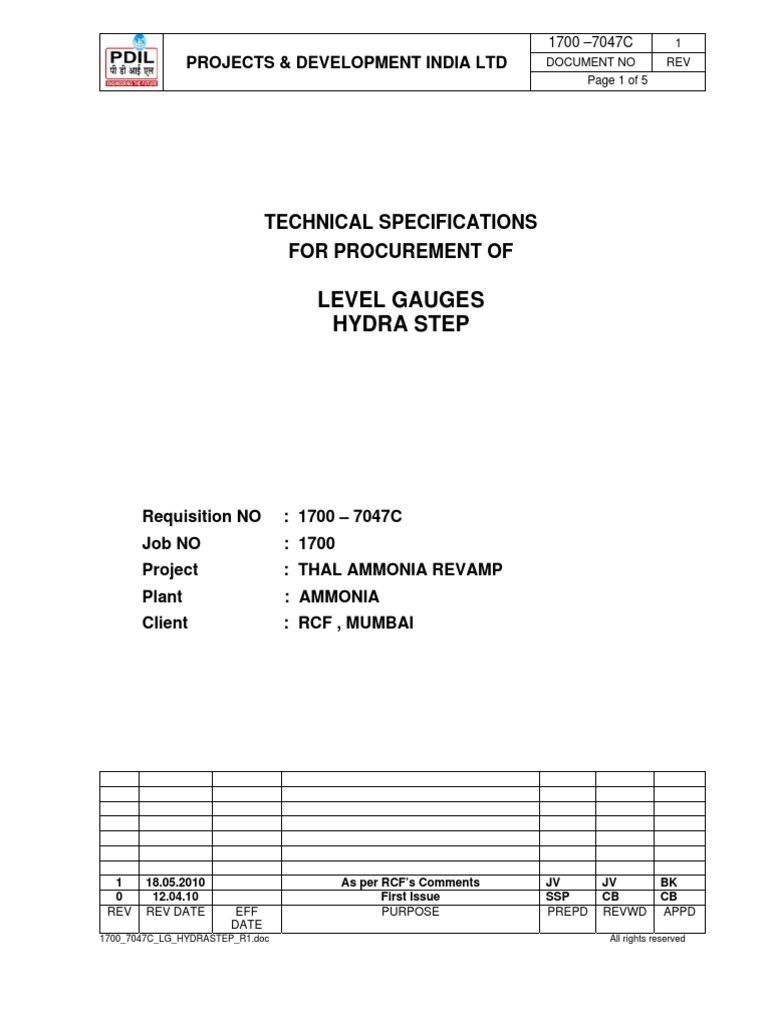 Level Gauge Hydrastep | PDF | Valve | Specification (Technical Standard)