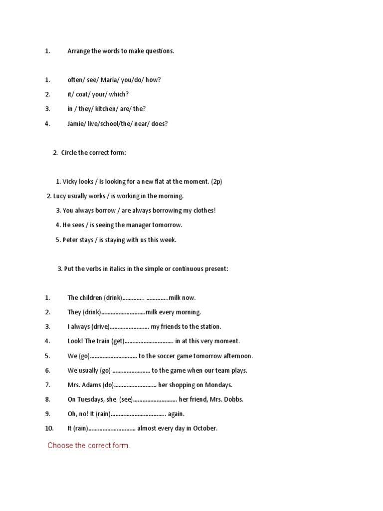 Tema Present Simple Si Continuu | PDF | Linguistics | Grammar