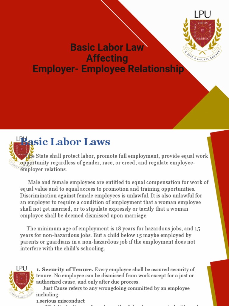 Basic Labor Law Affecting Employer-Employee Relationship | PDF ...
