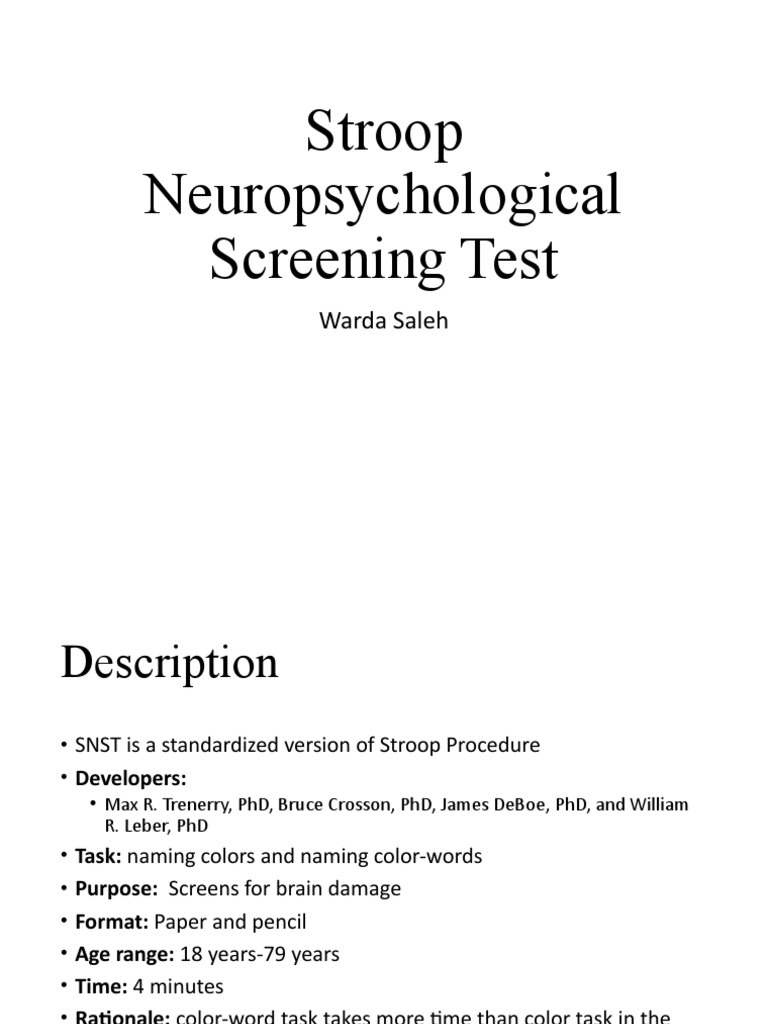 Stroop Neuropsychological Screening Test | PDF | Neuroscience ...