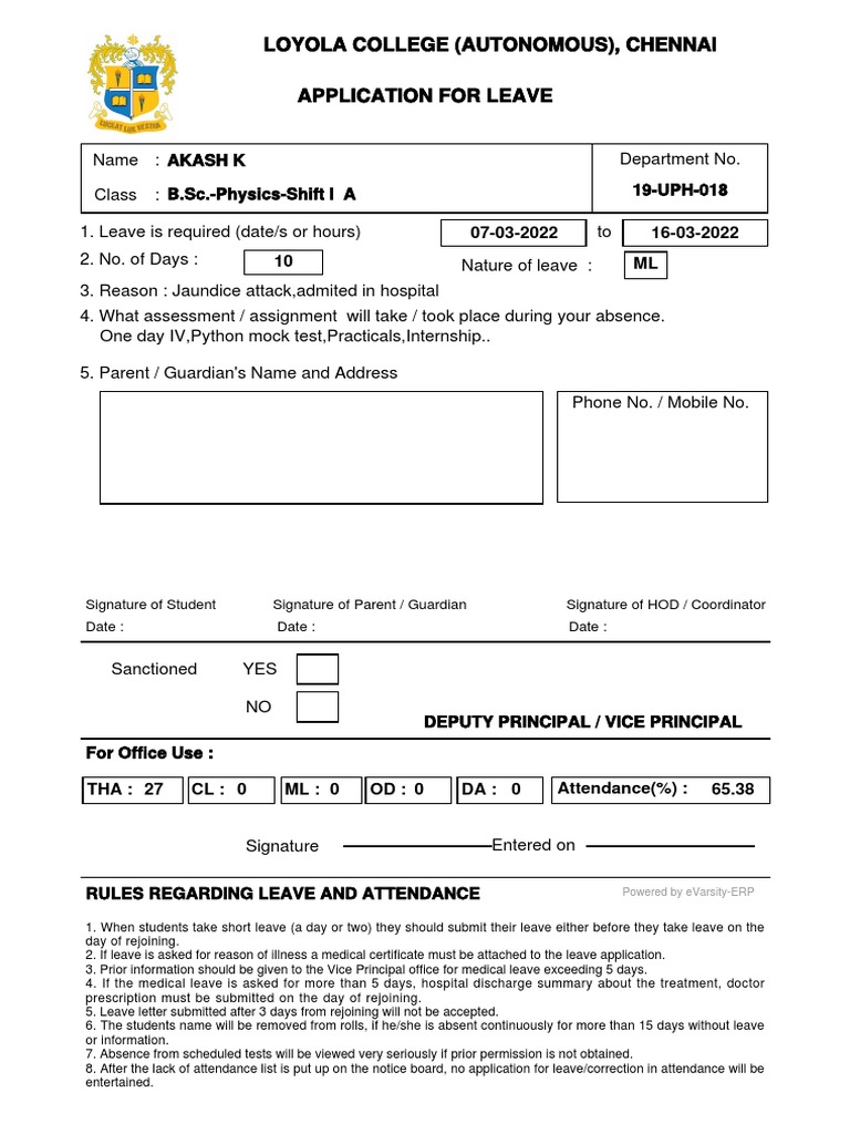 Print Leave Application | PDF | Medicine | Health Care
