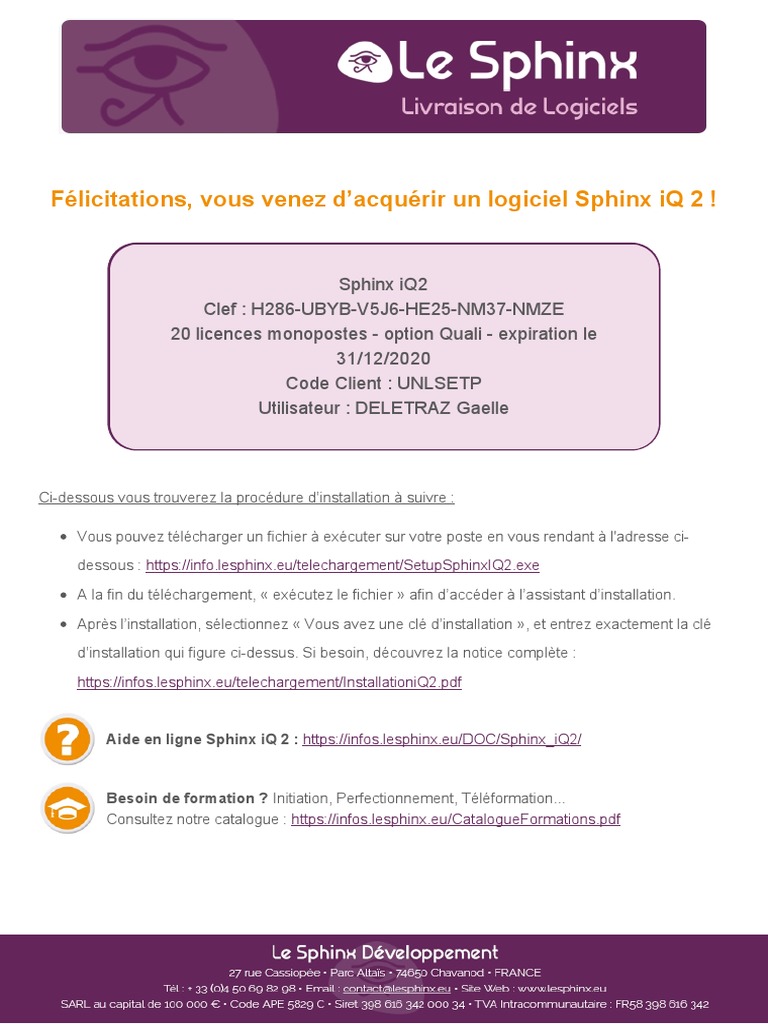 Cle D'activation Sphinx - Iq2 | PDF