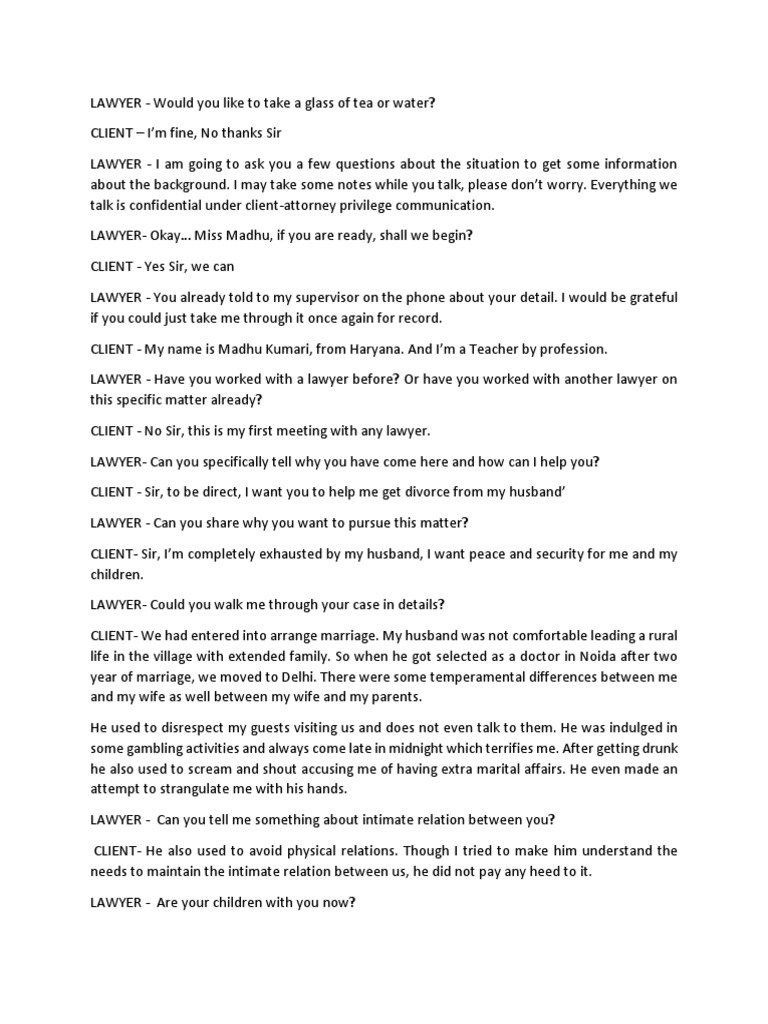 Client Script For Client Interview | PDF | Divorce | Marriage