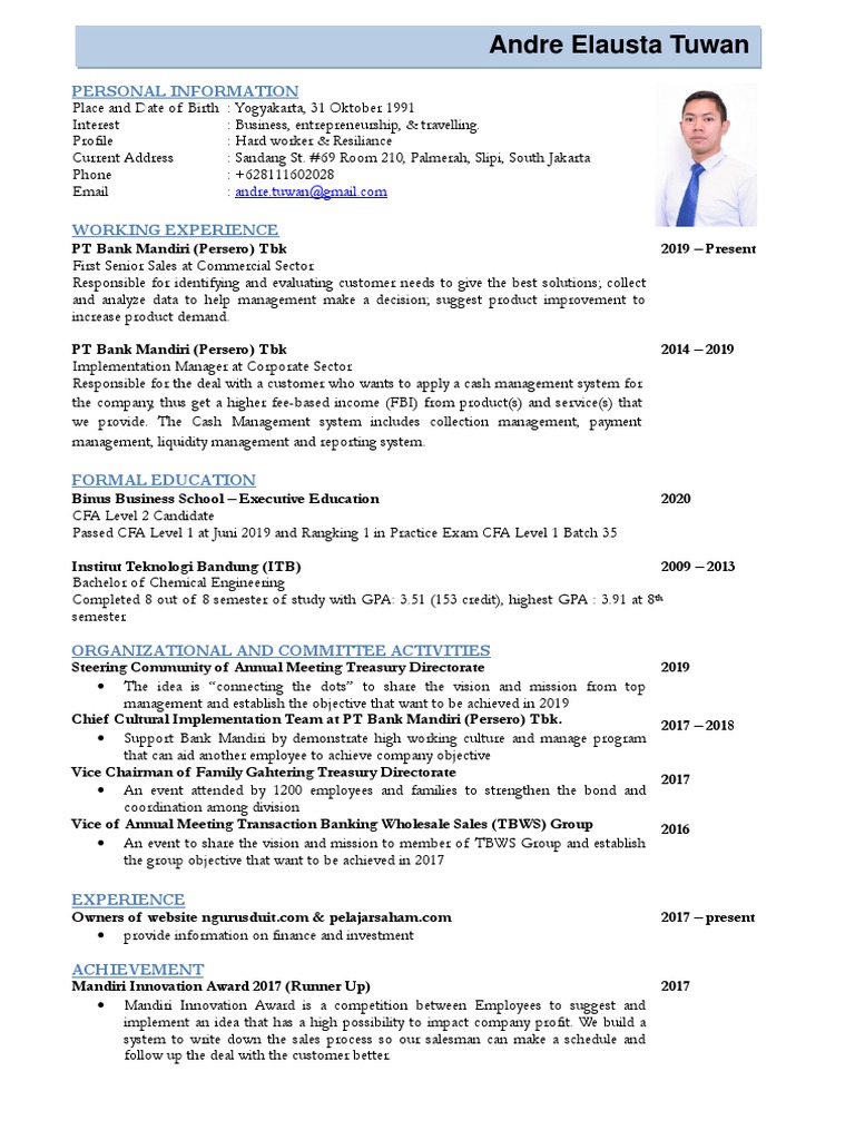 CV - Andre Elausta Tuwan-Dikonversi | PDF