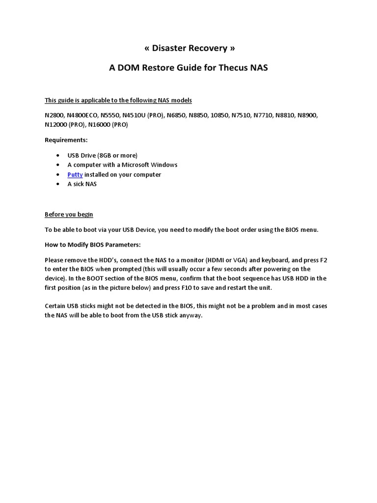 Disaster Recovery A DOM Restore Guide For Thecus NAS: Putty | PDF