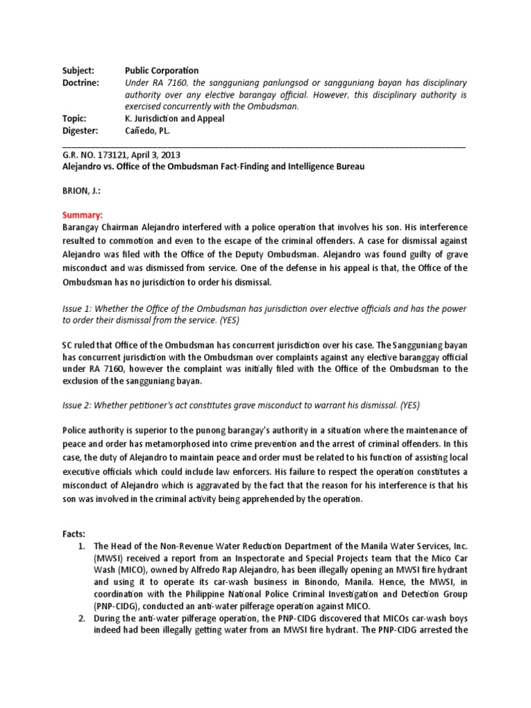Alejandro vs. Office of The Ombudsman Fact-Finding and Intelligence ...