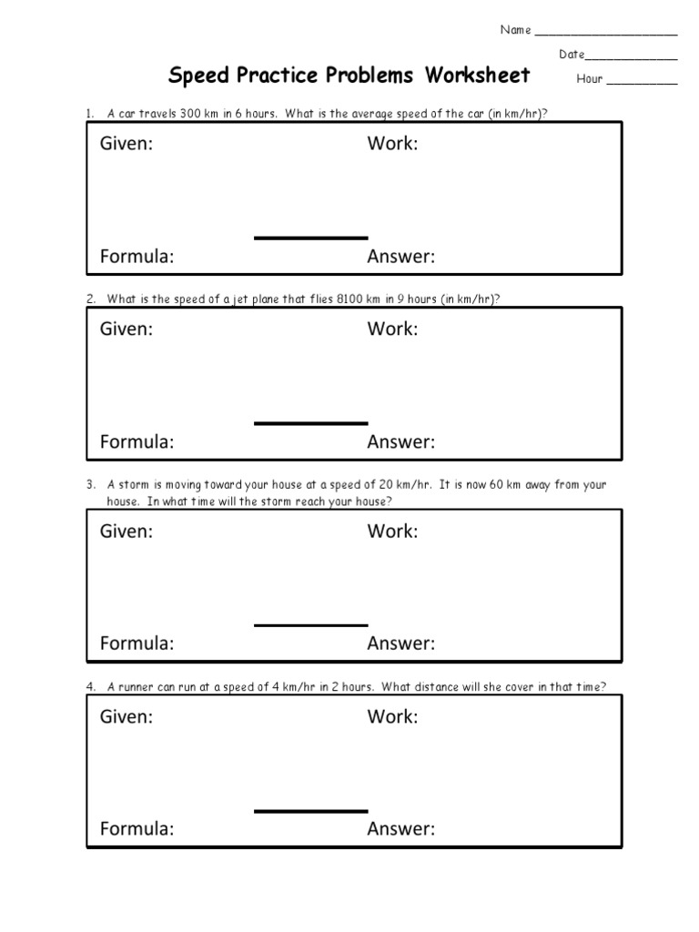 Given: Work:: Speed Practice Problems Worksheet | PDF