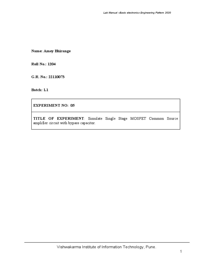 Lab Manual Cs Amplifier Pdf Amplifier Mosfet