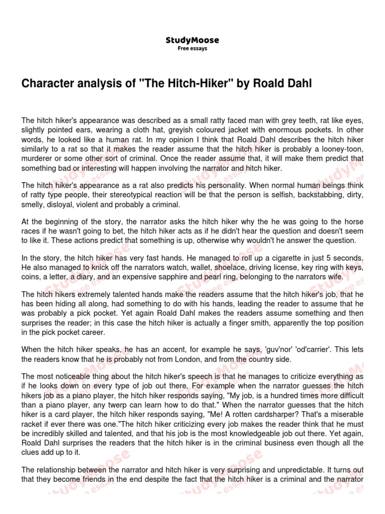 Character Analysis of "The Hitch-Hiker" by Roald Dahl | PDF