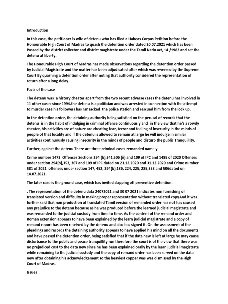 Case Study of Amutha | PDF | Remand (Detention) | Separation Of Powers