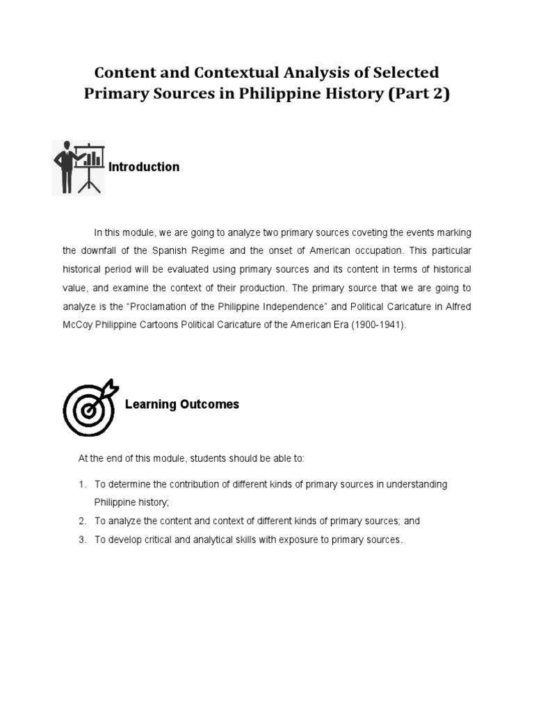 Content and Contextual Analysis of Selected Primary Sources in Philippine History (Part 2) | PDF ...