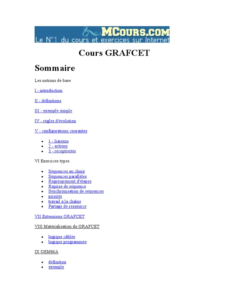Cours Grafcet Sommaire: Les Notions de Base | PDF | Capteur | Automatisation