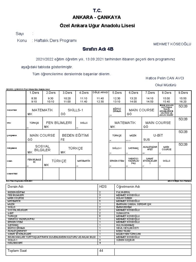 4B Ders Programi | PDF