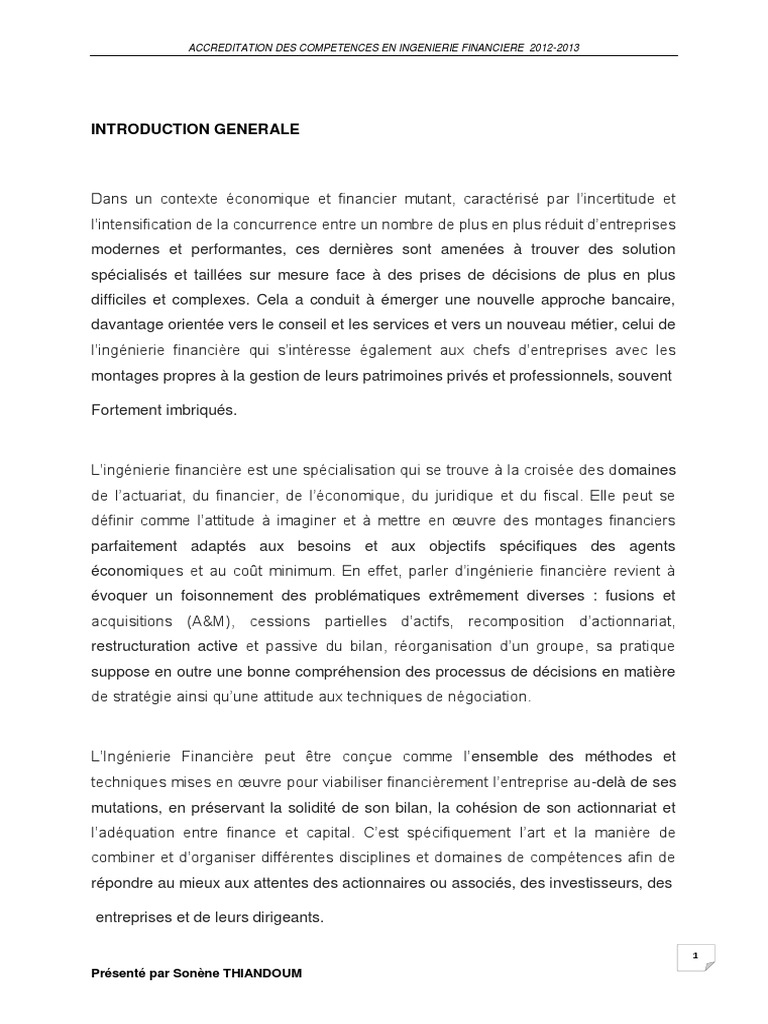 Memoire Master 2 Ingenierie Financiere | PDF