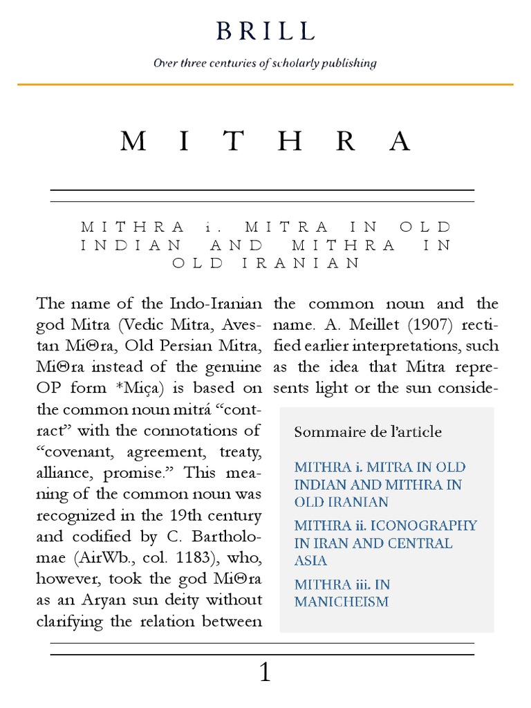 Mitra and Mithra in Old India and Old Iran | PDF | Zoroastrianism | Deities
