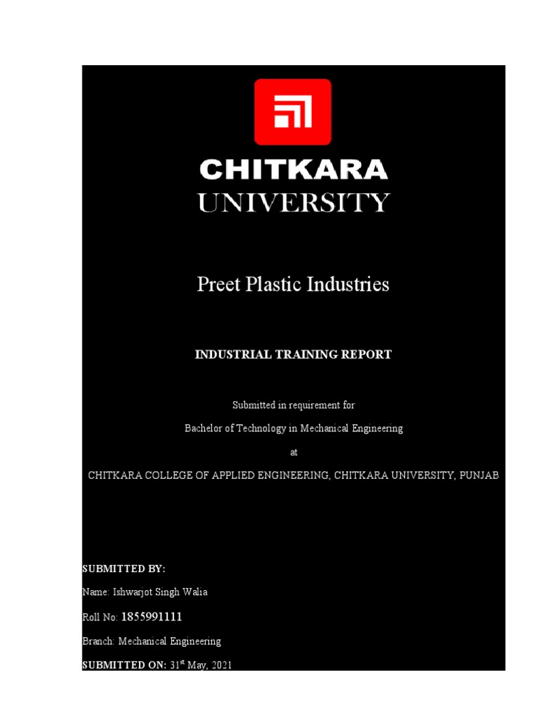 Preet Plastic Industries: Industrial Training Report | PDF | Process Engineering | Plastic