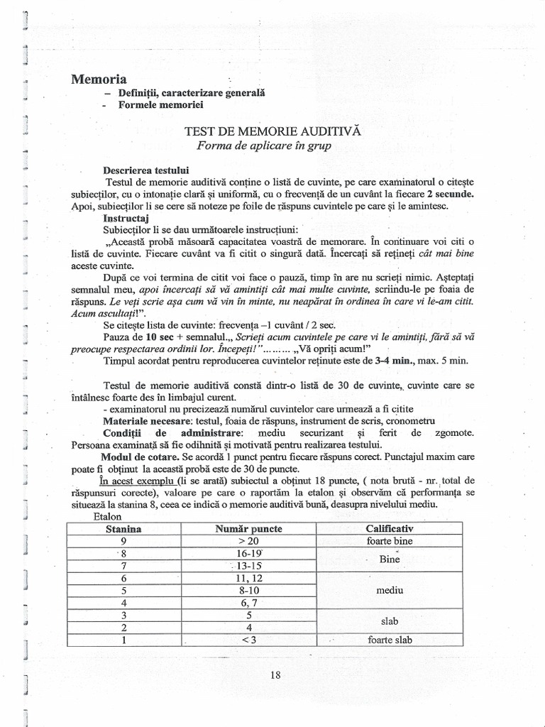 Test de Memorie Auditivă | PDF