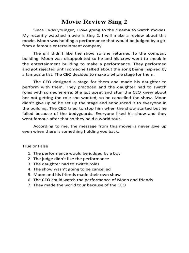 Movie Review Reading Comprehension Exercises - 141957 | PDF