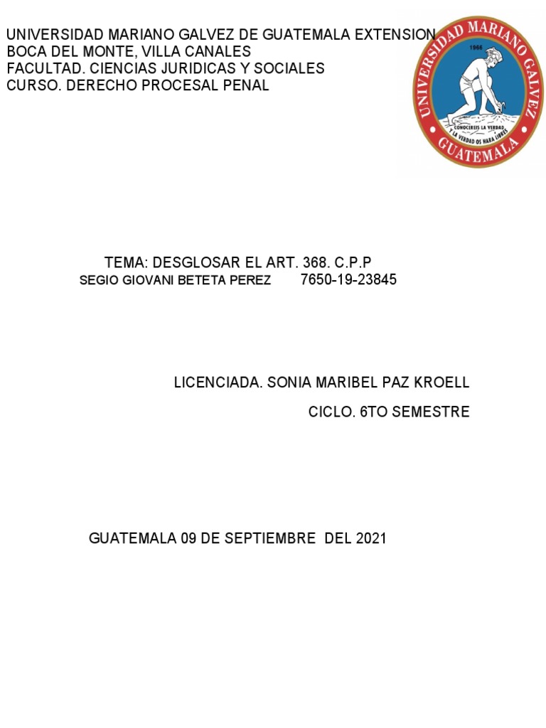 Codigo Procesal Penal Articulo 368 Apertura Desglozado | PDF ...