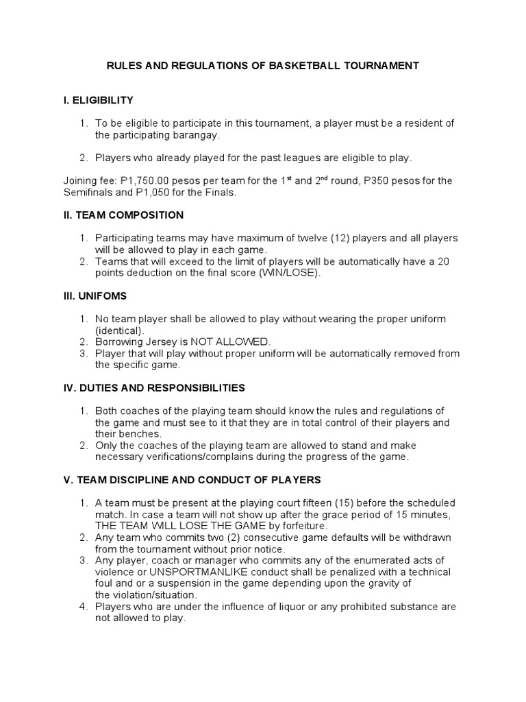 Rules and Regulations of Basketball Tournament 2 | PDF | Sports | Justice