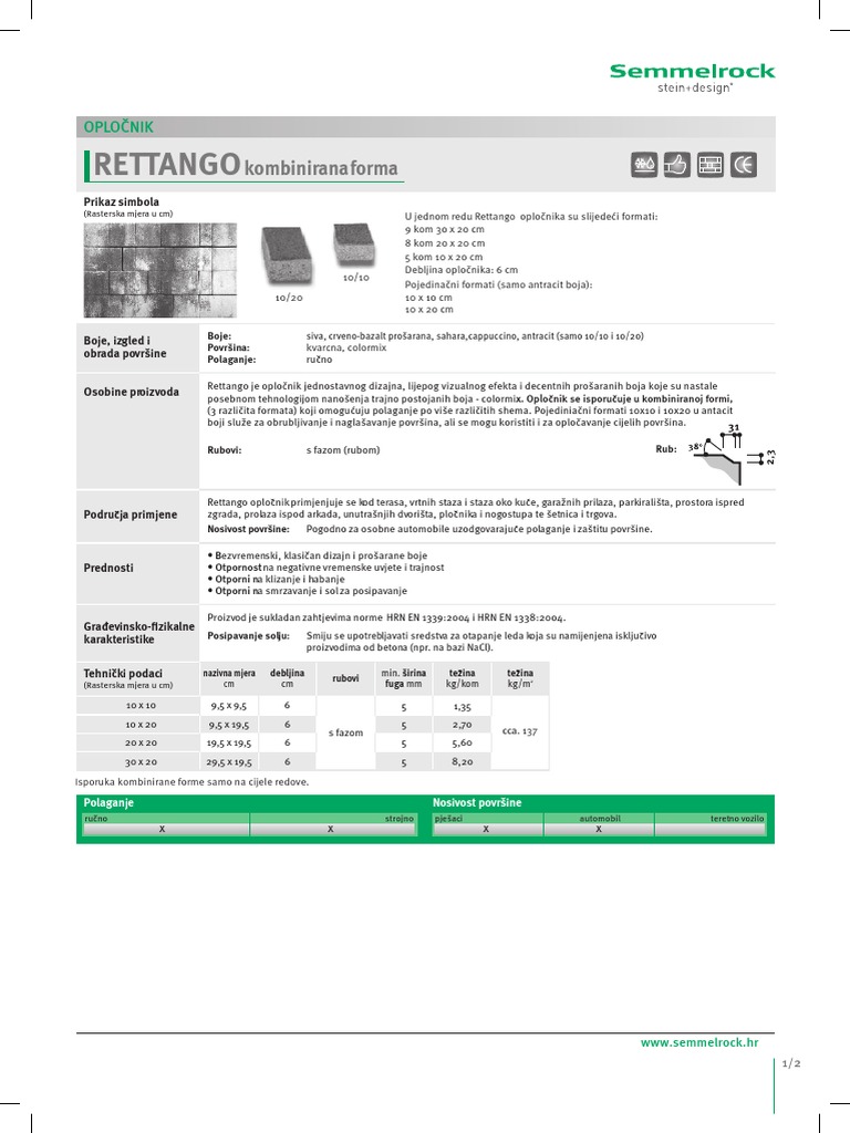 Semmelrock Rettango Tehnicki List | PDF