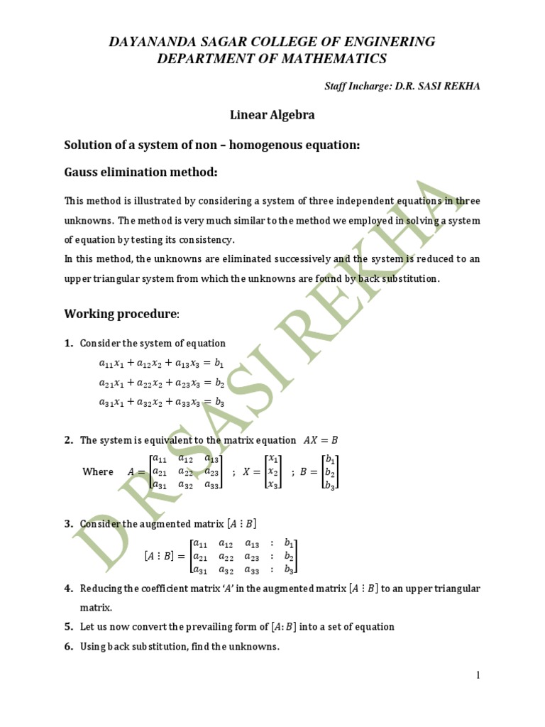 1.3 Gauss Elimination Method | PDF | Equations | Mathematics Of Computing