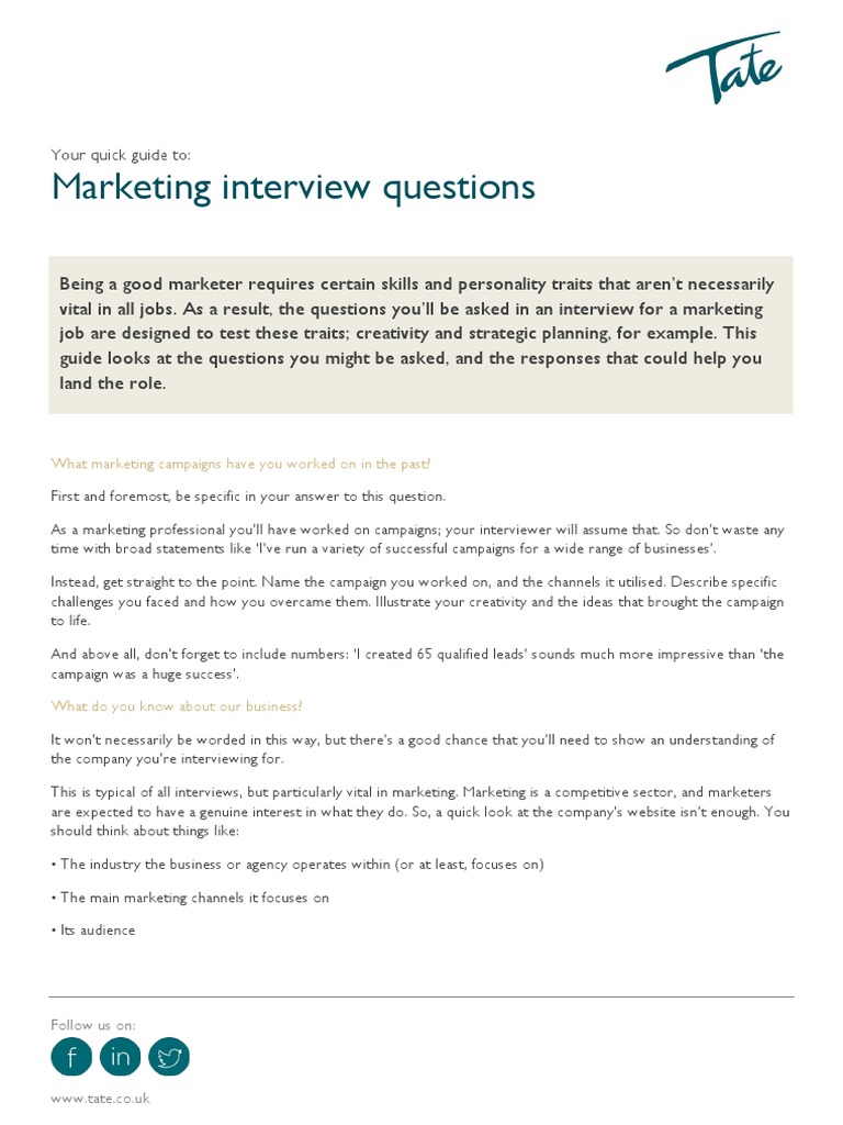 Marketing Interview Questions | PDF | Interview | Marketing