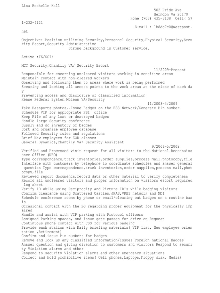 Security Assistant or Security Escort or Personel Security | PDF ...