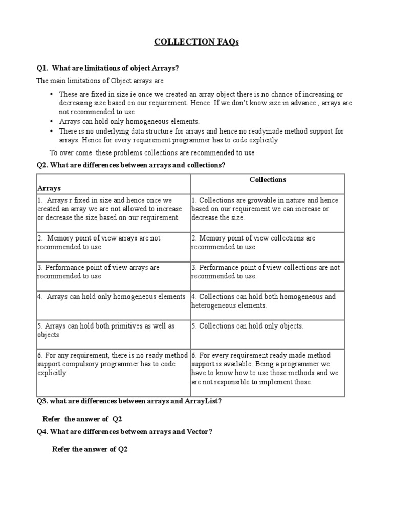 Arrays vs Collections FAQs | PDF | Array Data Structure | Data Management