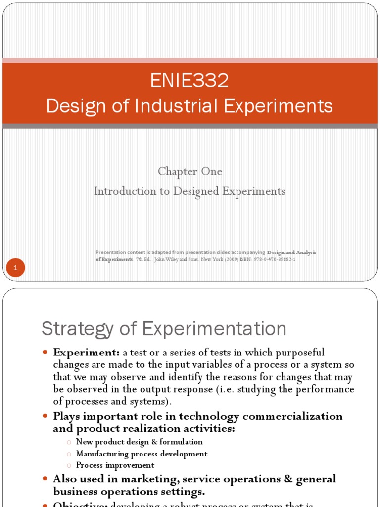ENIE332 Design of Industrial Experiments: Chapter One Introduction To ...