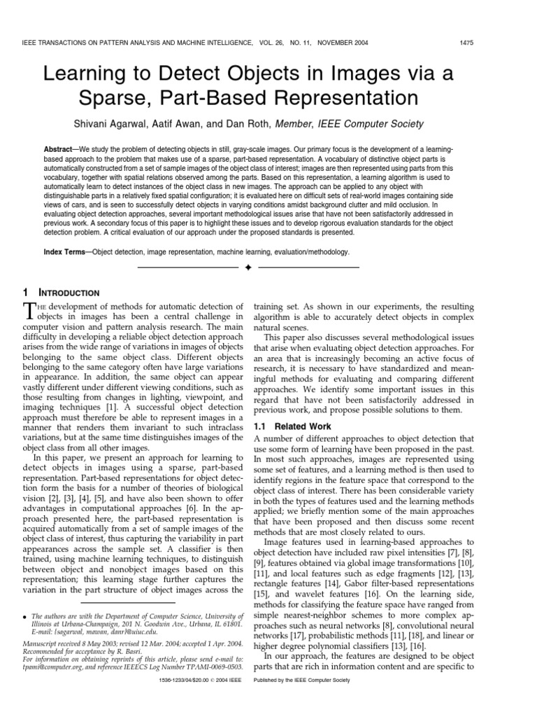 Learning To Detect Objects in Images Via A Sparse, Part-Based Representation | PDF | Statistical ...