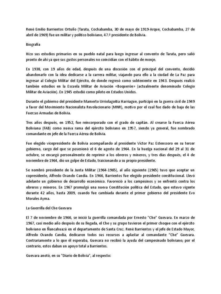 Rene Barrientos Ortuño | PDF | Militar