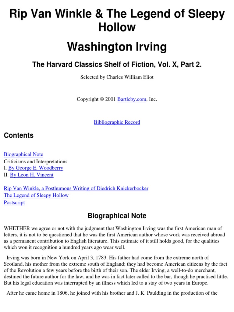 Rip Van Winkle & The Legend of Sleepy Hollow Washington Irving | PDF ...