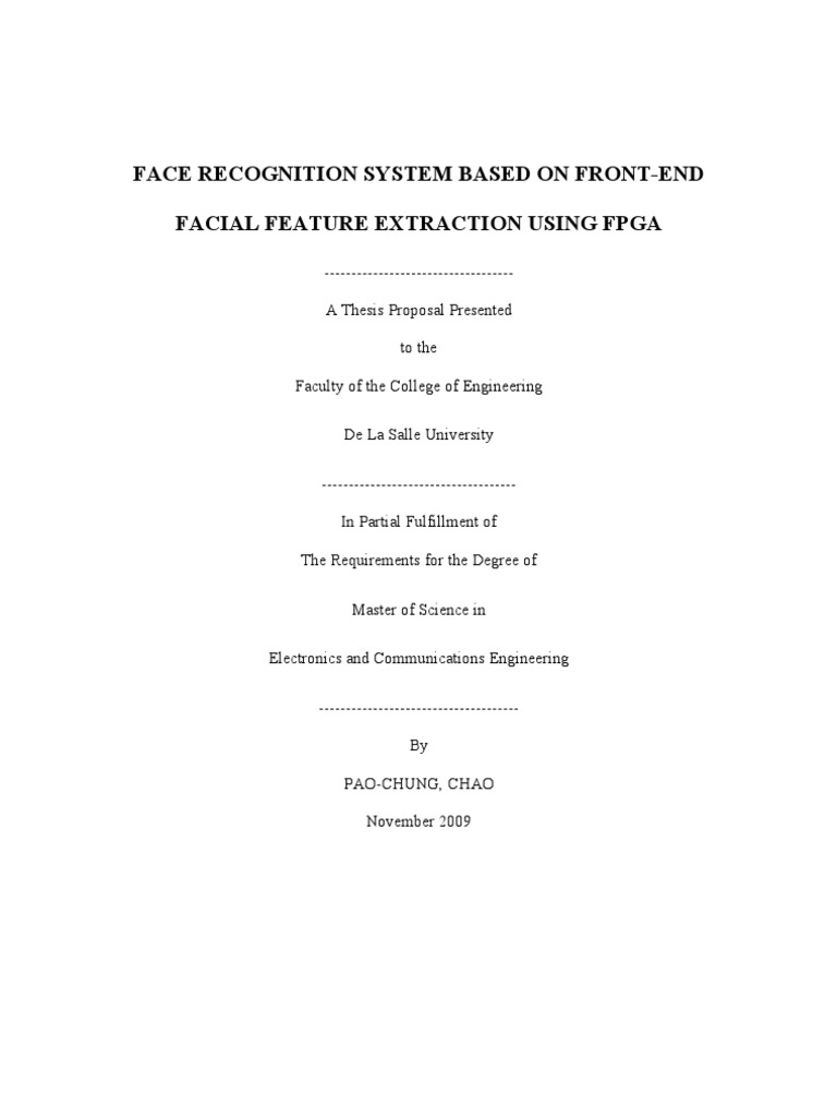 Thesis Proposal Fpga Based Face Recognition System by Poie Nov 12 2009 | PDF | Principal ...