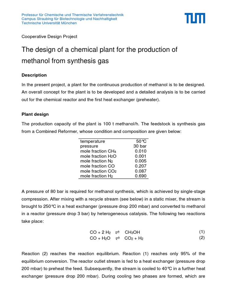 The Design of A Chemical Plant For The Production of Methanol From ...