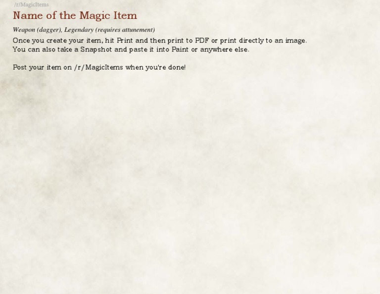 DND 5e Magic Item Template v1 | PDF