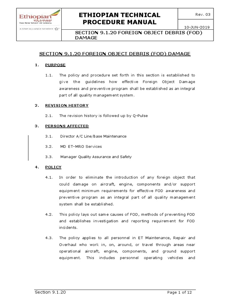 9.1.20 Foreign Object Debris (Fod) Damage | PDF | Foreign Object Damage