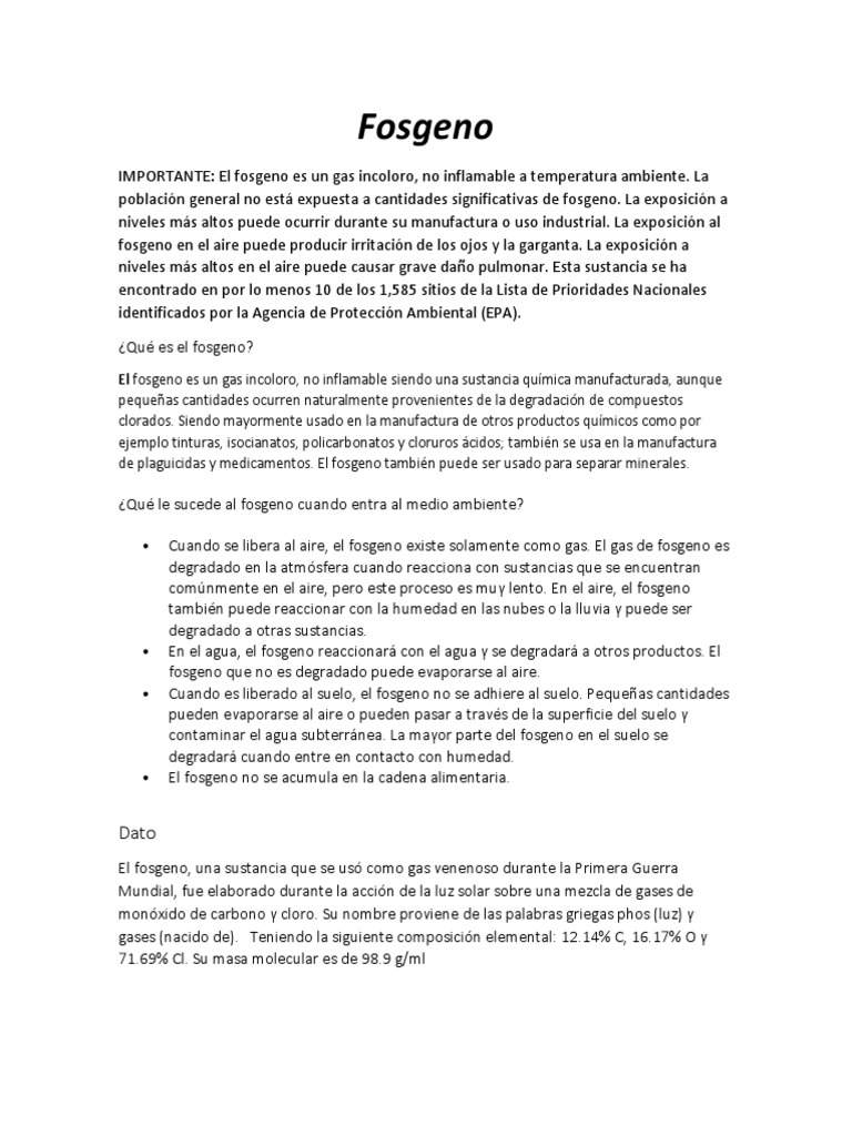 Fosgeno | PDF | Química | Compuestos químicos