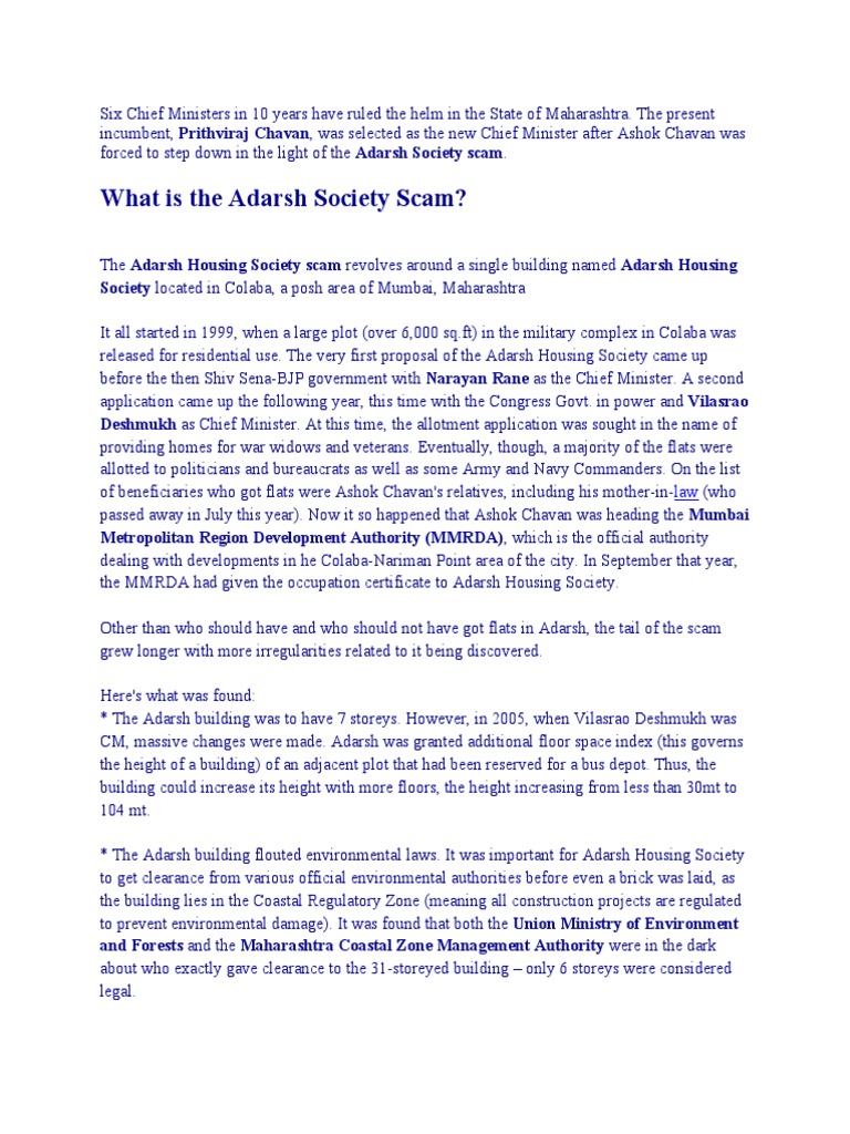 Adarsh Housing Society Scam | PDF | Indian National Congress ...