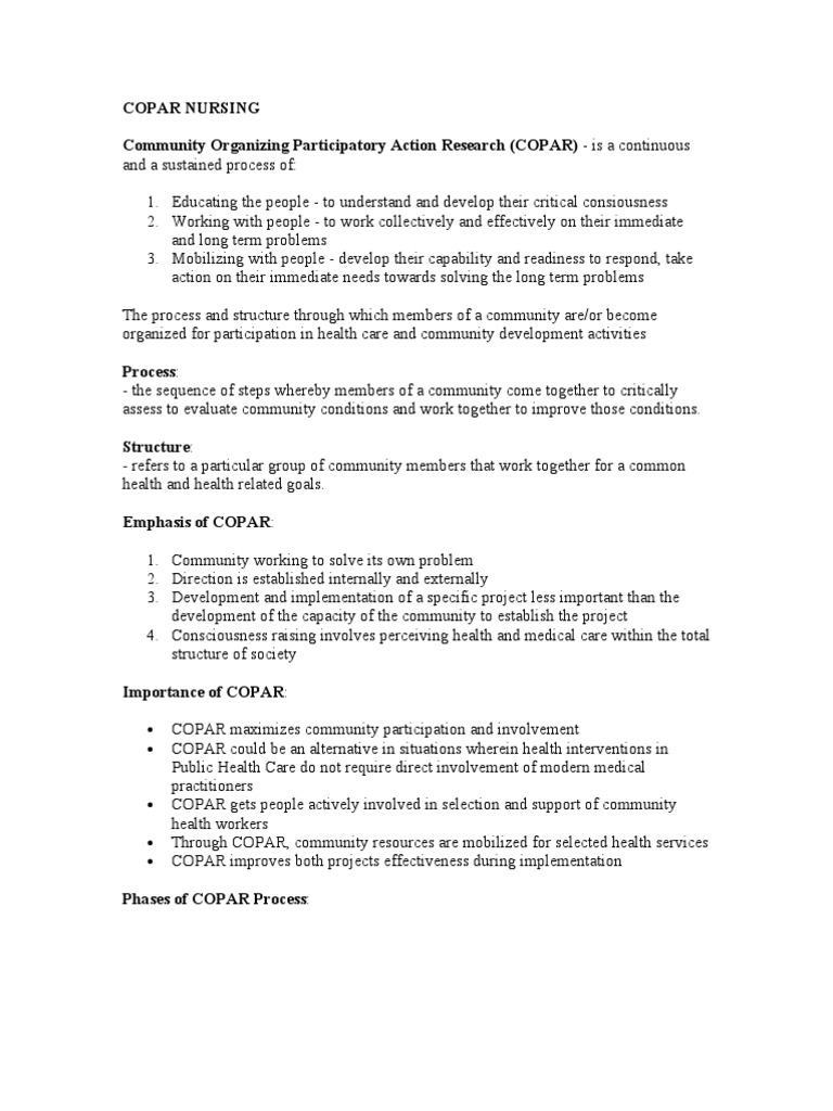 Understanding COPAR in Nursing | PDF | Community | Health Care