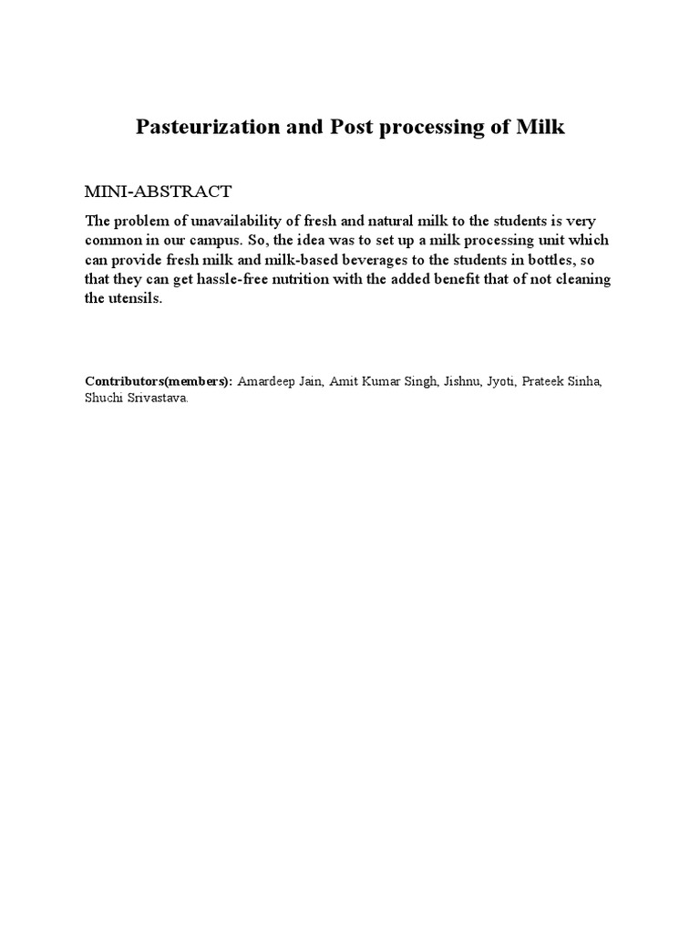 Milk Pasteurization for Campus Nutrition | PDF