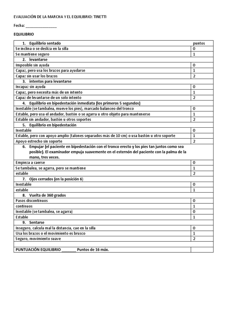 Escala Tinetti: Evaluación de Marcha y Equilibrio | PDF