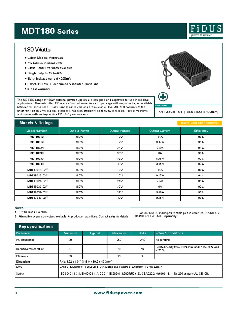 mdt180 Series Datasheet | PDF | Power Supply | Power (Physics)