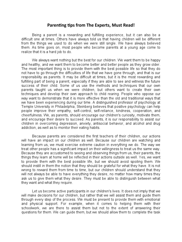 Parenting Tips From The Experts | PDF | Disciplines | Parenting