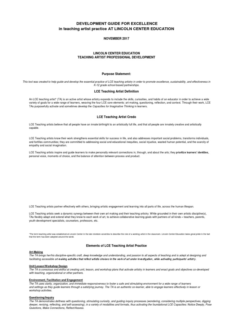 LCE Teaching Artistry Development Guide | PDF | Learning | Teachers
